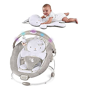 Ingenuity InLighten Baby Bouncer Infant Seat with Light Up -Toy Bar, Vibrations, Tummy Time Pillow & Sounds, 0-6 Months Up to 20 lbs (Twinkle Tails Bunny)