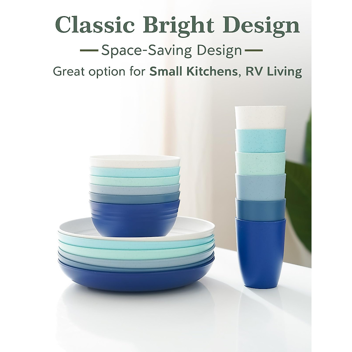 GENLGE Wheat Straw Plates 10 inch Plastic Dinner Plates Set of 6 - Microwave Safe Kitchen Plates, Unbreakable Reusable Plates for Outdoor, Camping, BPA-free