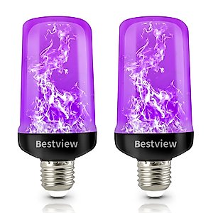 Bestview LED Flame Effect Light Bulbs,4 Modes Smart E26/E27 Base Flickering Fire Light Bulbs for Halloween, Christmas, Party, Porch, Indoor&Outdoor Home Decoration Lighting (Purple 2 Pack)
