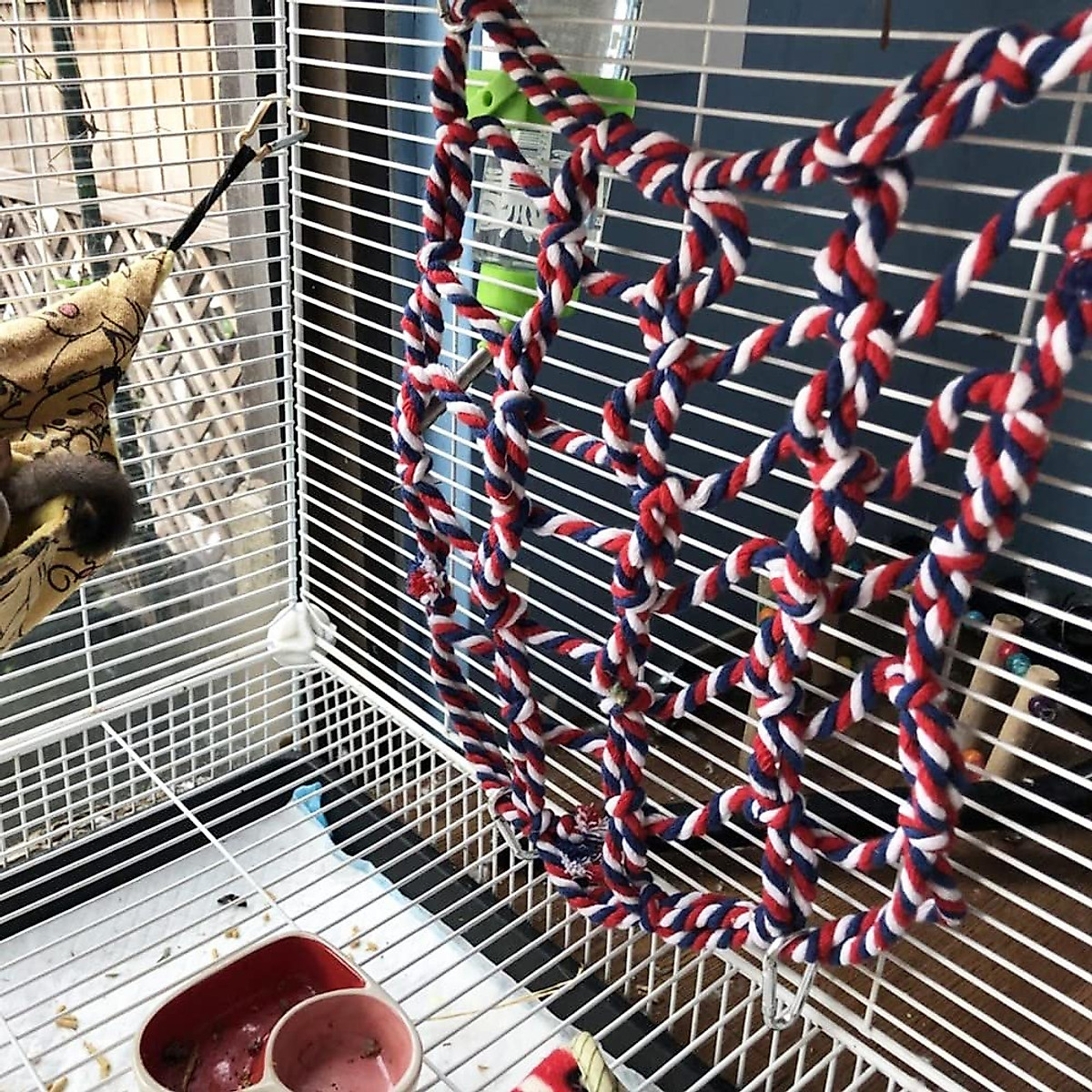 MiOYOOW Pet Climbing Rope Net, Rat Bird Climbing Rope Net Hamster Activity Toy with 4 Metal Hooks for Hamster Mouse Ferret Gerbil Chinchilla Play