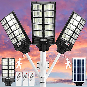 3Packs Solar Lights Outdoor Waterproof | High Brightness LED Solar Outdoor Lights with Remote Control | Solar Powered Street Lights for Garden, Yard, Parking Lots | IP67 Waterproof, Motion Sensor