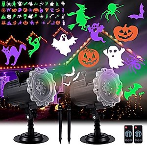 2 Pack Halloween Projector Lights Outdoor Led Projector Ghost Pumpkin Lights Projection Halloween Decoration 12 Dynamic Patterns Spotlight Landscape Decorative for Window Garden Halloween Party