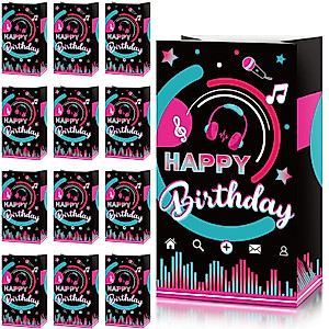 24 Pieces Music Party Paper Bags, Happy Birthday Party Treat Bags Candy Goodie Bags for Teens Social Media Theme Birthday Party Favor, 8.3 x 4.7 x 3.1 Inch