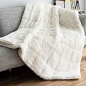 immtree Sherpa Weighted Blanket 20lbs for Adult, Fluffy Long Faux Fur Cozy Shaggy Plush Dual Sided Luxury Fuzzy Heavy Hug Blanket, Soft Bedding Blanket for Bed Sofa Couch 60 x 80 Inches, Cream White