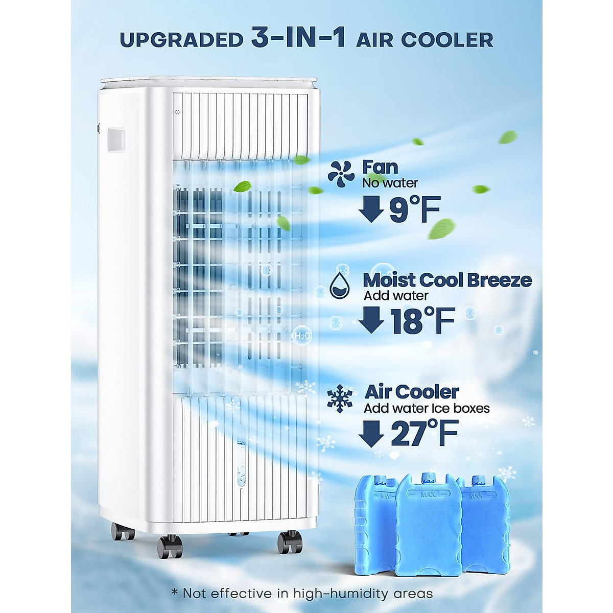 BALKO Evaporative Air Cooler, 3-IN-1 Swamp Cooler, 2 Modes and 3 Speeds, 25-INCH Windowless Air Conditioner w/Remote…