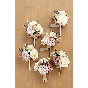 Ling's Moment Ivory Wedding Table Centerpieces Boho Mini Bridesmaid Bouquets Set of 6 Floral Centerpieces for Wedding Reception Table Decorations (Neutral Dusty Rose)