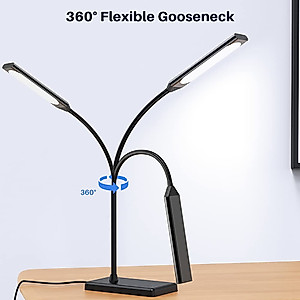 GARMESE LED Desk Lamp, Touch Adjustable Table Lamp with USB Charging Port 5 Modes and 6 Brightness Levels Eye Protection Reading Light 48 LED Memory Function Desk Lights for Home Office Black