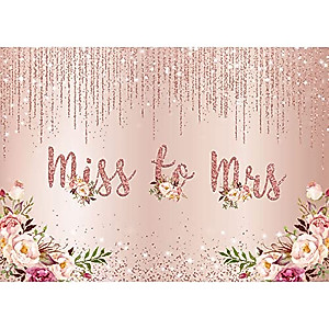 Maijoeyy 7x5ft Rose Gold Miss to Mrs Backdrop Golden Glitter Pink Floral Bridal Shower Backdrop for Pictures Wedding Shower Bride to Be Engagement Backdrop for Party Decorations Banner