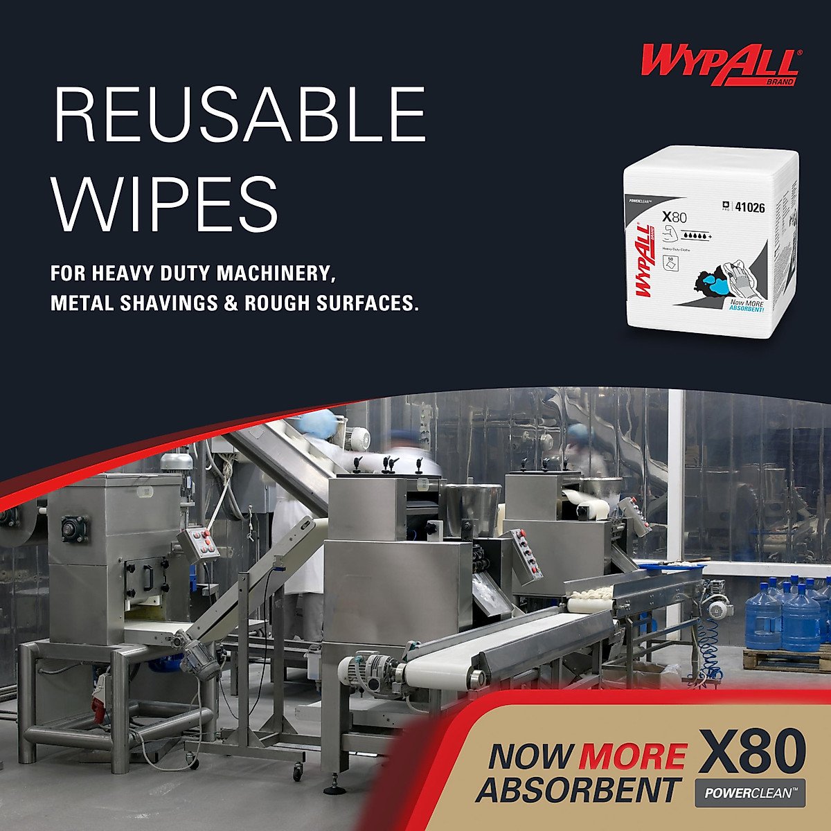 WypAll Power Clean X80 Heavy Duty Cloths (41026), Extended Use Cloths Quarter-fold Format, White, 50 Sheets / Pack; 4 Packs / Case; 200 Folded Sheets / Case