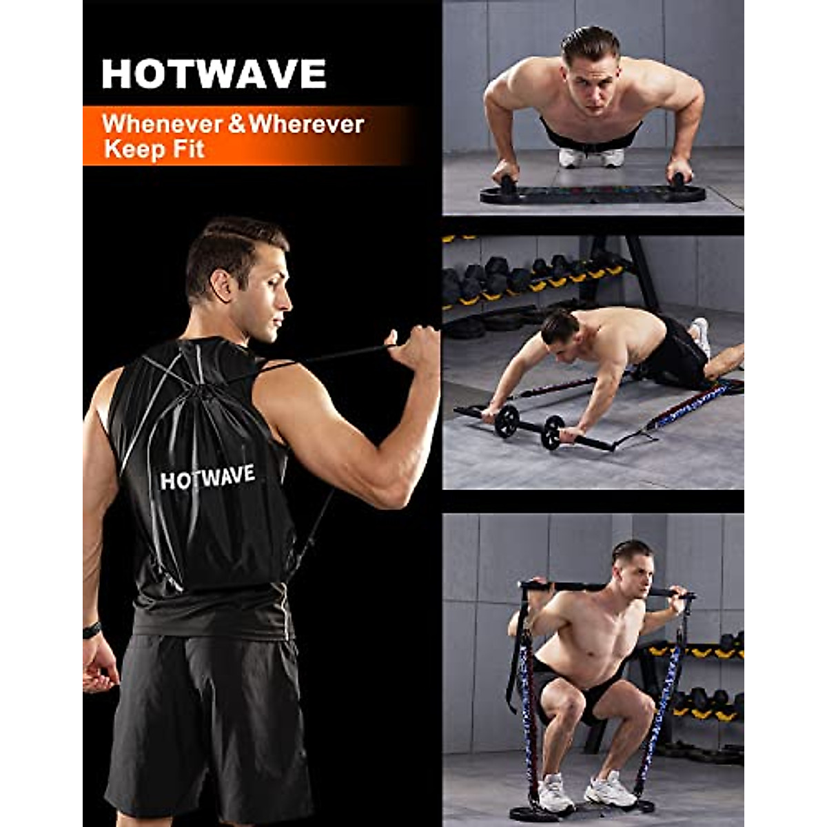 HOTWAVE Ultimate Portable Home Gym with 16 Fitness Accessories,20 in 1 Push Up Board,Resistance Bands with Ab Roller Wheel,Full Body Workout Equipment at Home for Man and Woman