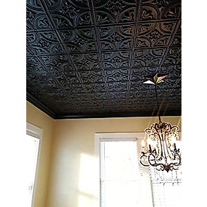From Plain To Beautiful In Hours 148 Tiny Tulips PVC 2' x 2' Glue-up Ceiling Tile (Covers / 100 sq.ft), Black, 25 Piece