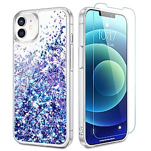 Caka Case for iPhone 12 Glitter Case, iPhone 12 Pro Glitter Case Girly Girls Women Bling Liquid Sparkle Fashion Flowing Quicksand Case for iPhone 12 12 Pro (6.1 inches) (Blue Purple)