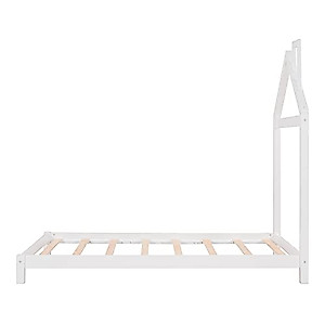Twin Bed Frame/Kids Bed Frames with Headboard and Slats, Wood Platform Bed with House Shaped Headboard, Twin Size Bed for Kids, Boys, Girls, No Box Spring Needed(White)