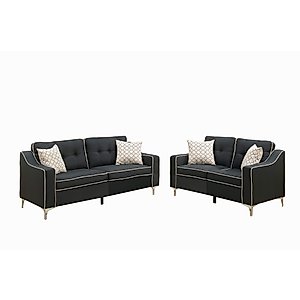 Poundex Bobkona Masaccio Sofa & Loveseat, Black