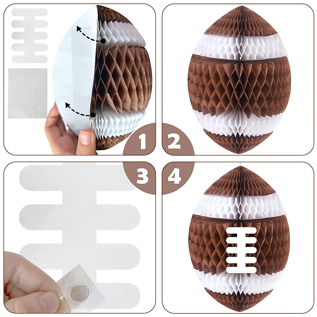 4Pcs Football Party Honeycomb Hanging Decorations 3D Football Honeycombs Tissue Paper Pom Poms for Boys Sport Theme Baby Shower Decorations