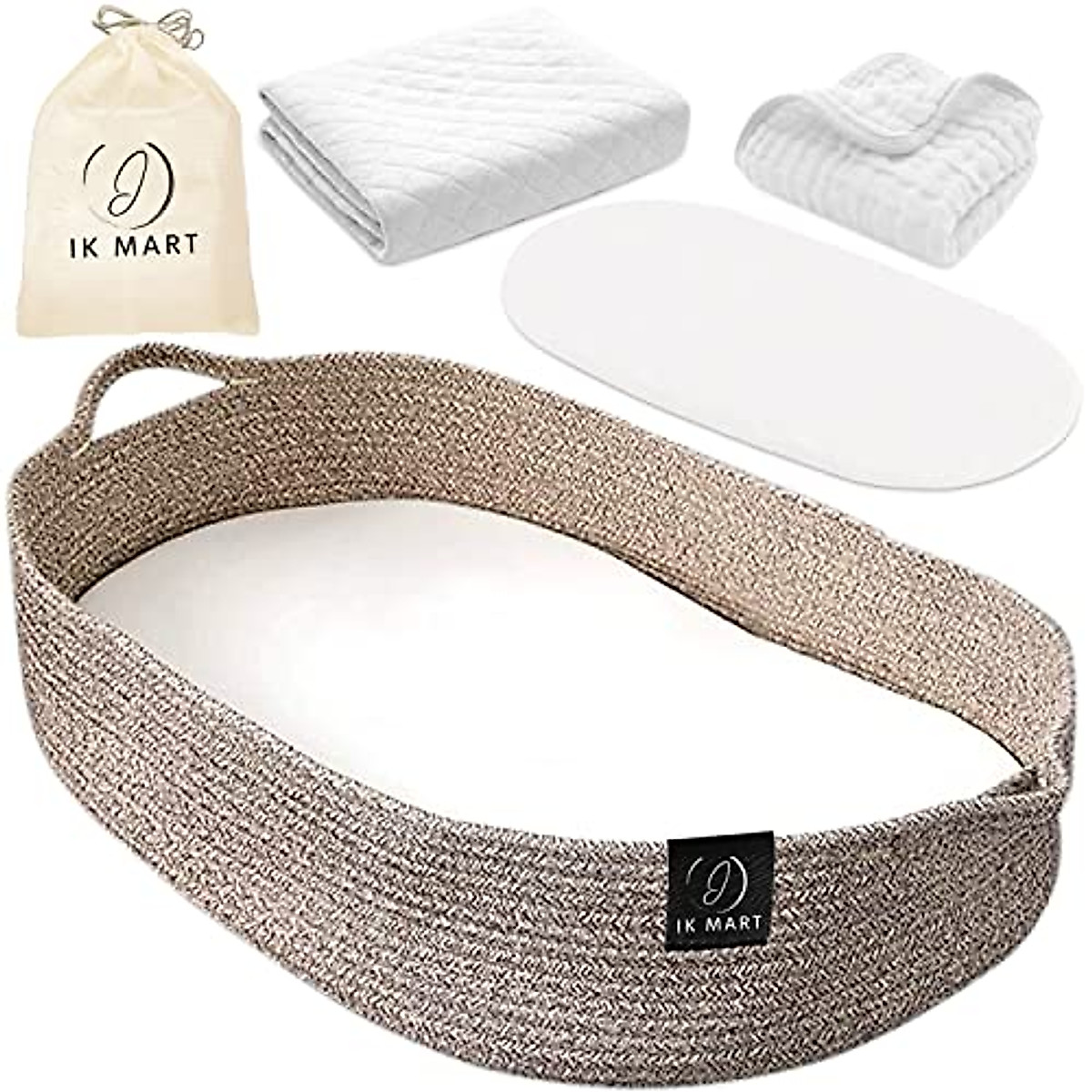 IK MART – Baby Changing Basket – 100% Cotton Rope Diaper Basket - Changing Pad, Portable and Waterproof - with Extra Pad and Burp Cloth - Lighter in Weight - Boho Nursery Decor