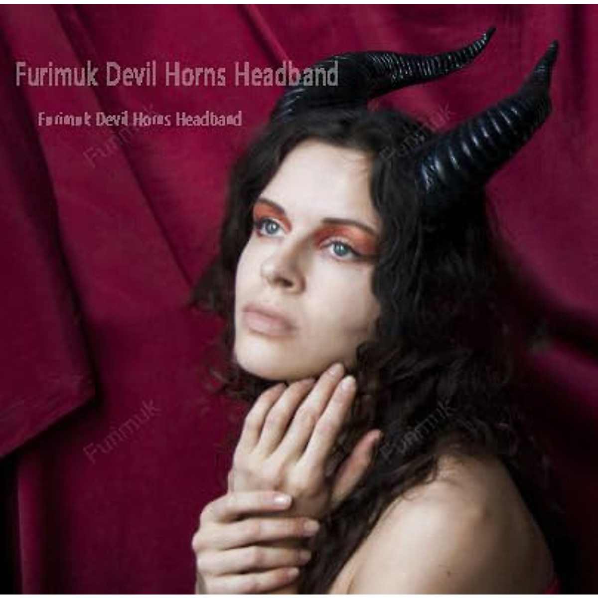 Furimuk Devil Horns Headband Black Cosplay Horn Hair Hoop Gothic Beauty Halloween Dress Up Hair Accessories Hairdress for Halloween Party Costume Hair Accessory (Black)