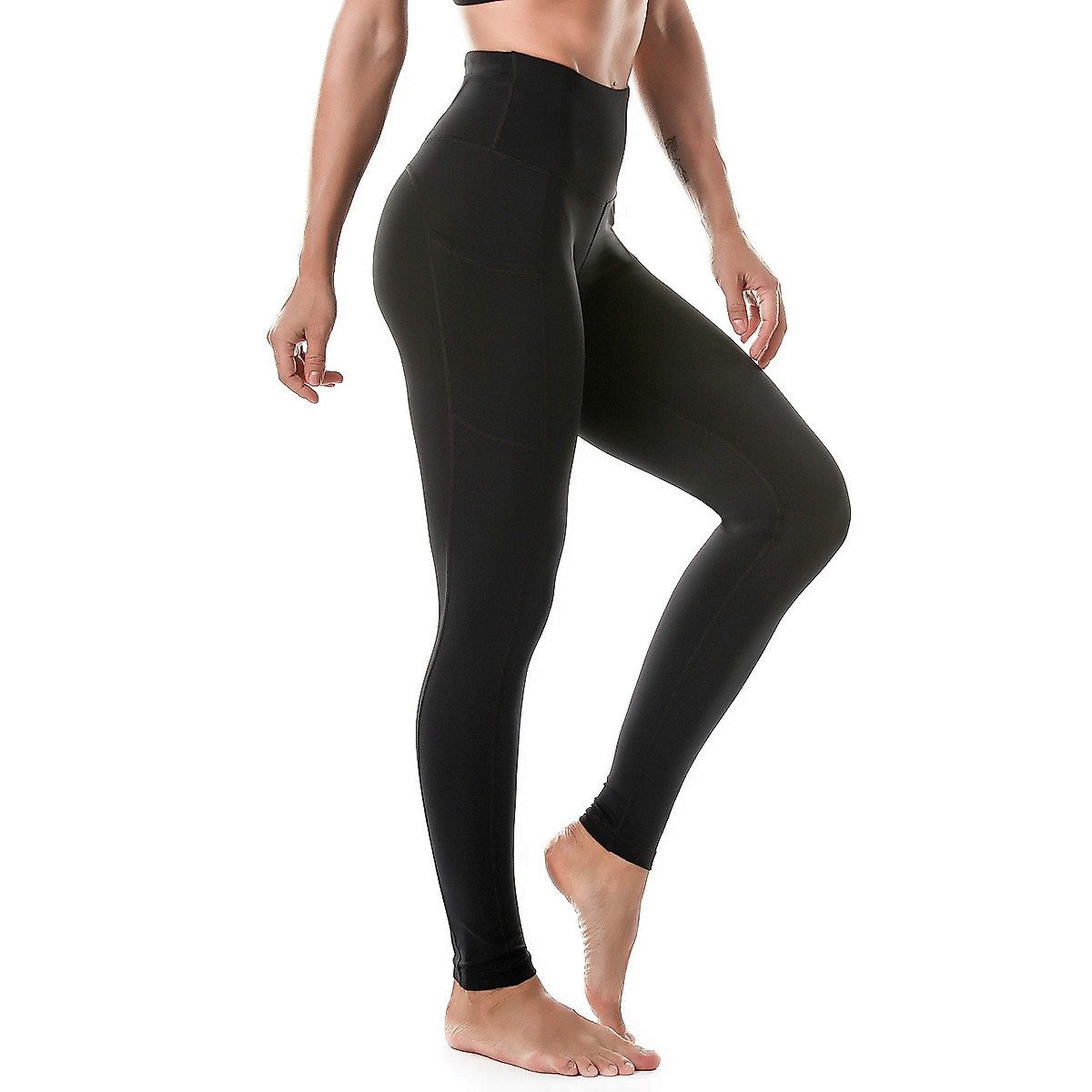 Ritiriko Women's Yoga Pants High Waisted Crop Workout Running Leggings with Side Pocketed Tummy Control