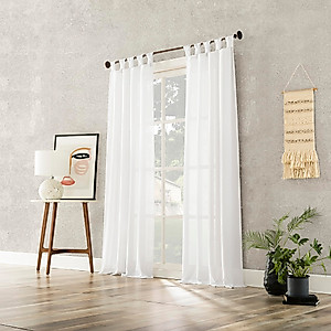 No. 918 Reman 2-pack Twist Tab Linen Texture Semi-Sheer Tab Top Curtain Panel Pair, 40" x 84", White