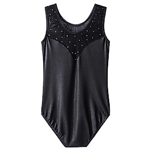 BAOHULU Gymnastics Leotards for Toddler Girls Kids Sparkle Sequins Mesh Top Dancewear B198_SequinBlack_8A
