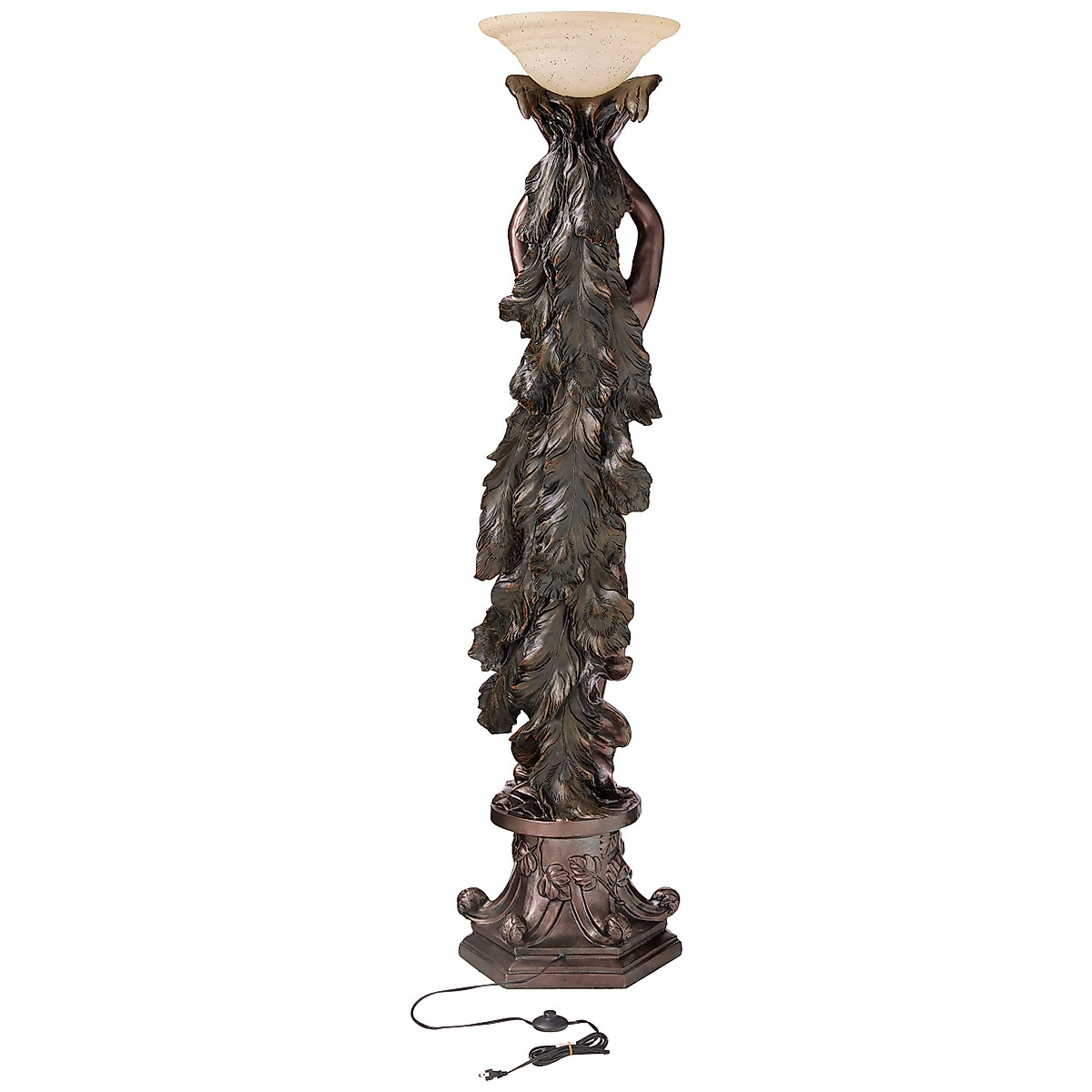 Design Toscano The Peacock Goddess Sculptural Floor Torchière Lamp, 74 Inch, Bronze Verdigris Finish