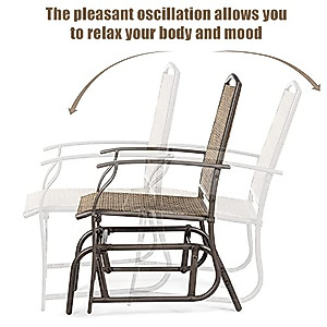 Tangkula Patio Glider, Outdoor Glider Chair with Steel Frame, Outside Porch Rocking Glider for Garden, Backyard, Poolside, Lawn (1, Brown)