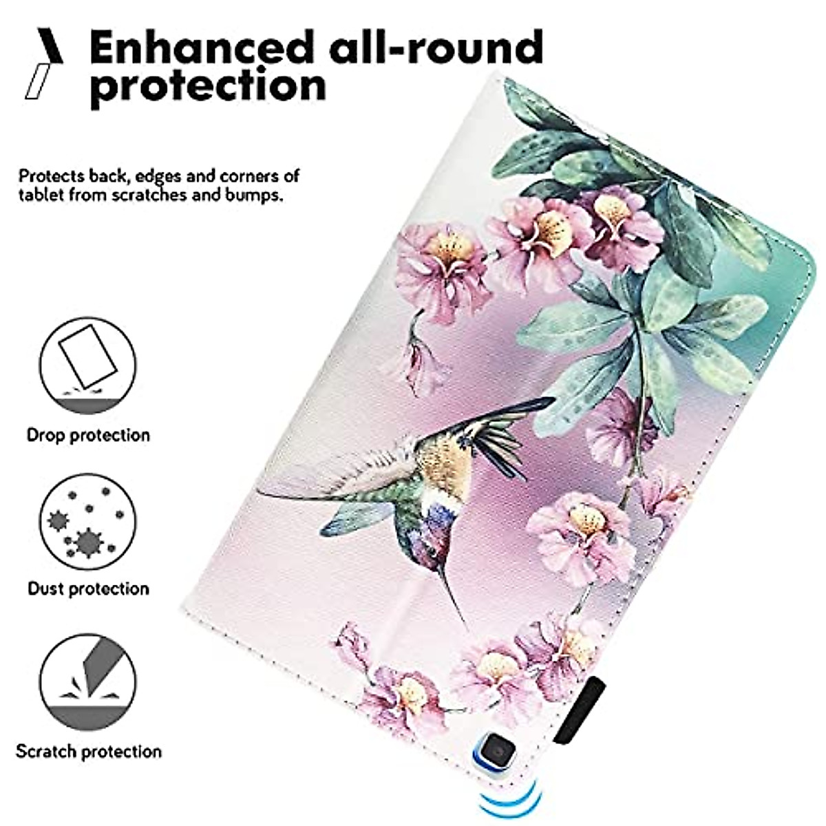 Birdtab for Samsung Galaxy Tab A7 10.4 Case 2020 Multi-Angle Smart Stand Shell Cover Case for Samsung Galaxy Tab A7 10.4 inch Tablet SM-T500/T505/T507 Case,Beautiful Hummingbird