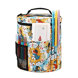 KOKNIT Cartoon Yarn Storage Bag, High Capacity Crochet Organizer Tote with Pockets for Skeins of Yarn, Knitting Needles(Up to 14") and Other Small Accessories, for Lovely People
