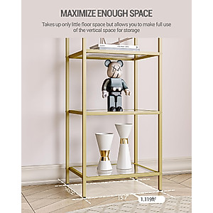 Hzuaneri Bookcase Bookshelf, Tempered Glass Bookshelves, Slim Shelving Unit for Bedroom, Bathroom, Home Office, Steel Frame, 6 Tier Gold BC10601G