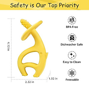 Baby Teething Toys for Babies 3 Months and Up with Attachable Clip, Mombella Elephant Teethers for Infant 3 Month+, Durable Silicone Newborn Soothing Biting Toys for Baby, BPA Free, Yellow