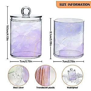 xigua 2 Pack Marble Texture Purple Apothecary Jars with Lid, Qtip Holder Storage Containers for Cotton Ball, Swabs, Pads, Clear Plastic Canisters for Bathroom Vanity Organization (10 Oz)