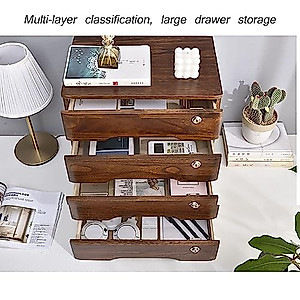 JAEFIT Solid Wood Storage Box - Flat File Cabinet, Wooden Desktop Storage Box with Lockable Drawers, Office Supplies A4/Receipt File Organizer (Size : 4 Layer)