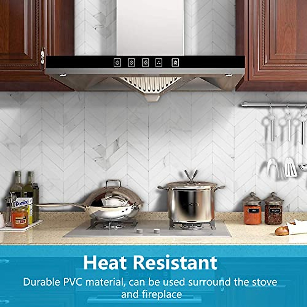 STICKGOO 10-Sheet Herringbone Tile Peel and Stick Backsplash, White Marble PVC Stick on Backsplash, Self Adhesive Wall Tile for Kitchen and Bathroom