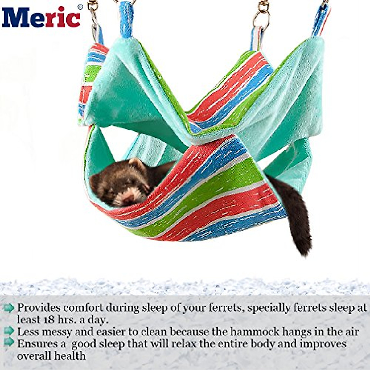 Meric Ferret Hammock, Cotton Sleeping Nest for Small Animals, Pet Cage Swinging Bed and Nap Sack, Warm Cashmere Inner Lining for Winter, Durable Canvas Mat, with Rings and Spring Hooks
