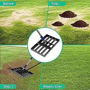 Lawn Leveling Rake, Heavy Duty 17"x10" Lawn Leveling Rake with 6FT Adjustable Steel Handle for Yard Garden Lawn Leveling, Soil Sand Leveling Spreading Dirt Top Dressing, Small Lawn Level Tool