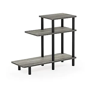 Furinno Turn-N-Tube 3-Tier Sofa Side Table, French Oak Grey/Black