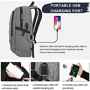 Mancro Laptop Backpack for Travel, 15.6 in Anti-Theft Business College School Bookbag for Men Women with USB Charging Port & Lock, Gifts for Teenage, Water Resistant Travel Computer Bag Daypack, Grey