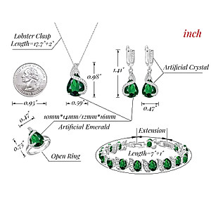 GZWHD Jewelry Set for Women Created Green Emerald Necklace Earrings Open Ring Bracelet