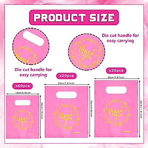 TOSPARTY 100 PCS 3 Sizes Thank you Plastic Merchandise Bags Shopping Bags with Handle Retail Bags Gift Bags for Boutique Die Cut Bags for Small Business Thanksgiving Day bags