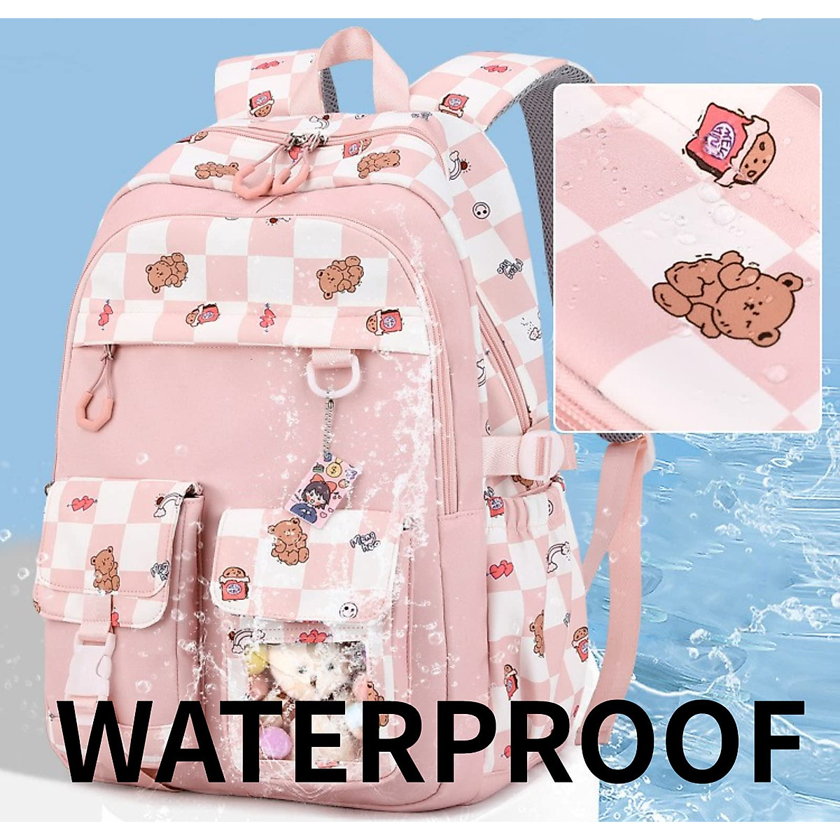 RRRWEI Cute Backpack For School Aesthetic Big Kawaii Backpack For Girls Student Bookbags Preschool Elementary (pink)