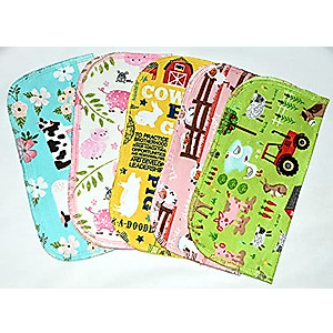 1 Ply Printed Flannel 8x8 Inches Little Wipes Set of 5 Farm Life