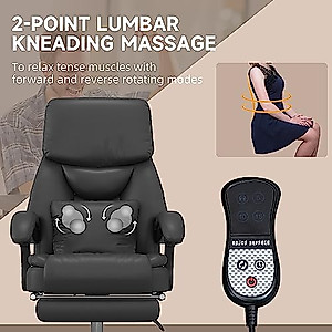 Vinsetto Kneading Massage Office Chair, Reclining Executive Office Chair, PU Leather High Back Computer Chair with Lumbar Cushion, Footrest, Adjustable Height, Black