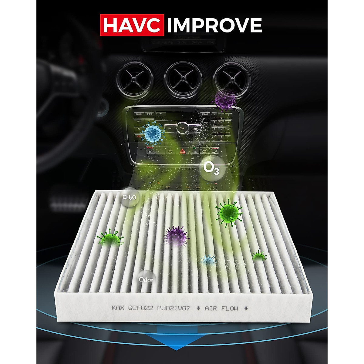 KAX Cabin Air Filter, Replacement for GCF022(CF11671) CX7, RAM1500, 1500 CLASS, 2500, 3500, 4500, 5500 Cabin Filter, Strong Adsorption Cabin Filter with Upgraded Activated Carbon