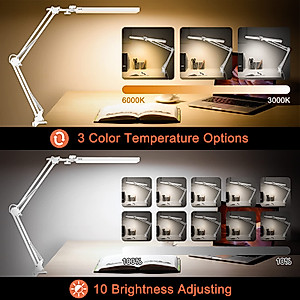 Lanhado LED Desk Lamp with Clamp, Architect Desk Lamps for Home Office, 24W Swing Arm LED Desk Light, Eye-Caring White Desk Lamp, 3 Lighting 10 Brightness Adjustable Desk Lamp for Read/Relax/Work