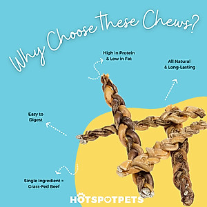 hotspot pets Braided Bully Sticks for Dogs -(12 Inch -10 Pack) All Natural Long Lasting Twisted Beef Pizzle Dog Chew Treats - Grain Free Fully Digestible Rawhide Alternative - 12 Inch Stix
