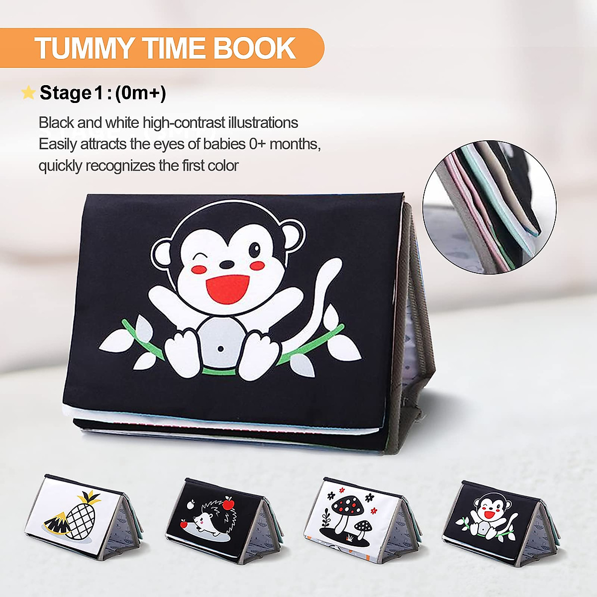 Baby Mirror Tummy Time with High Contrast Soft Baby Crinkle Book, Infant Montessori Sensory Toys for Toddler 0-3-6-12 Months, Tummy Time Floor Mirror for Newborn Brain Development, as Girl Boy Gifts