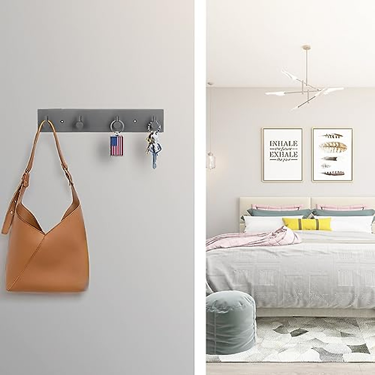 VIRFIN Key Hooks for Wall, Self Adhesive Key Holder for Wall with 2 Self-Adhesive Tapes, No Damage Key Holder Rack for Wall with 4 Key Hooks for Entryway, Door, Bathroom, Kitchen