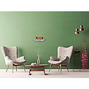 Uqayu Invisible Floating Bookshelf with Decorative Wooden Rod, Heavy Duty Wall Mounted Metal Book Organizer Shelf, for Home, Office, Study, Livingroom, Bedroom, Library (1, Blue)