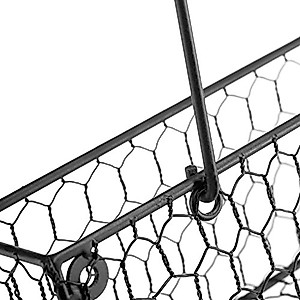 MyGift Wall Mounted Black Chicken Wire Metal Key and Mail Holder Organizer with 4 Hooks, Entryway Hanging Storage Baskets