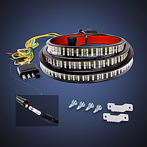 Nilight Triple Row 60 Inch 504 LEDs Truck Tailgate Light Bar Strip with Red Tail Brake Sequential Amber Turn Signal White Reverse Back Up Lighting Modes for Pick Up Truck SUV